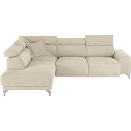 Ecksofa 3C CANDY, B:249cm H:79cm T:209cm, beige, 100% Leder, Wohnzimmer, Sofas, "Greve Sofa immer mit manuelle Kopfteilverstellungen, modern,
