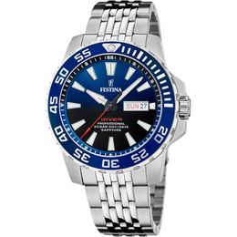 Festina Herren Quarzuhr "Diver Collection", silber, Armbanduhren, Armbanduhr, Herrenuhr, Quarzuhr, Edelstahlarmband, Datum, Saphirglas