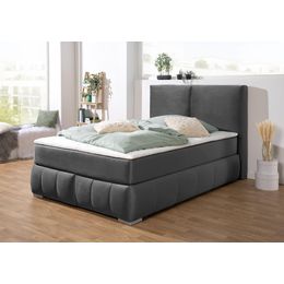 Boxspringbett Home Affaire, B:150cm L:233cm, grau, Struktur fein (100% Polyester), Komplettbetten, "Wehma", inkl. Topper in 3 verschiedenen