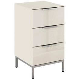 Nachtkommode Rauch, B:40cm H:71cm T:42cm, beige, Holzwerkstoff, Sideboards, "Nachttisch Nachtschrank Nachtkonsole FLIPP mit Glasfront", mit 3