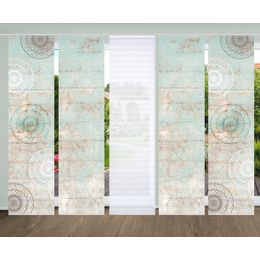 Schiebegardine HOME IN GREEN, B:60cm H:245cm, gr&uuml;n, Polyester, Wohnzimmer, Gardinen, "MANDRIGA", SET DIGITALDRUCK,BAMBUSOPTIK RECYCELT