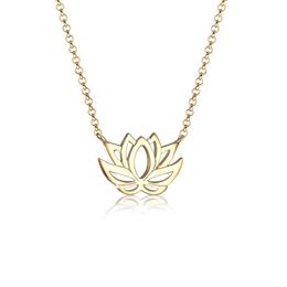 Elli Damen Kette mit Anhänger "mit Lotusblume Blüte Glücksbringer 925 Silber", 45, ohne Stein, Silber 925 (Sterlingsilber), L: 45, gold, Silber 925