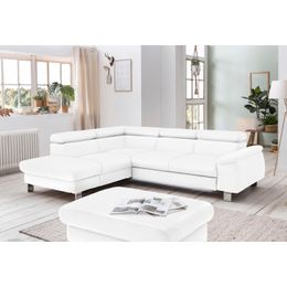 Ecksofa COTTA, B:249cm H:72cm, weiß, Microfaser PRIMABELLE (100% Polyester);Kunstleder SOFTLUX;Feinstruktur (100% Polyester);Kunstleder