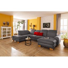 Wohnlandschaft Home Affaire, B:338cm H:86cm T:219cm, grau, Luxus-Microfaser Lederoptik (100% Polyester), Sofas, "Dundee U-Form", wahlweise mit