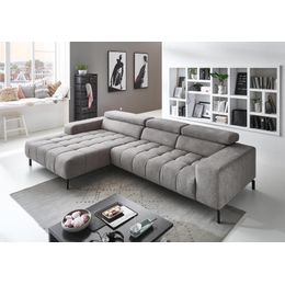 Ecksofa DIE PLANBAR, B:321cm H:74cm T:190cm, grau, 100% Polyester, Wohnzimmer, Sofas, "MP-IN18022 L-Form", mit Kopfteilverstellung & Zierkissen,