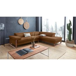 Ecksofa W.Schillig, B:281cm H:71cm T:230cm, braun, Flachgewebe S22 (100% Polyester);Stoff S37 (100% Polyester);Longlife Xtra-Leder Z59: Glattleder
