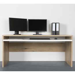 Schreibtisch, B:160cm H:73cm T:80cm, braun, VOGL M&Ouml;BELFABRIK, B&uuml;ro, Tische, "Barrie mit 2-farbigem Tastaturauszug", in 2 Breiten, 2,5 cm