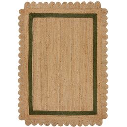 Teppich FLAIR RUGS, B:120cm H:7mm L:170cm, grün, Jute, Wohnzimmer, Teppiche, "Grace aus Jute mit Muschelrandsaum", aus 100% Jute,