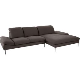 Ecksofa W.Schillig, B:340cm H:87cm T:185cm, braun, Chenille-Flachgewebe R66 (85% Polyester, 15% Nylon);Longlife Xtra-Leder Z59: Glattleder mit