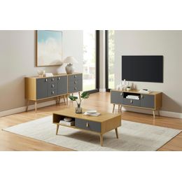 Sideboard LEONIQUE, B:120cm H:85cm T:40cmnaturfarben, dunkelgrau, FSC-zertifizierter Holzwerkstoff, Wohnzimmer, Sideboards, "Avril", Korpus aus