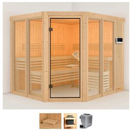 Karibu Sauna "Anike 3", Bio-Kombiofen, externe Steuerung, 9 kW, beige, Saunen, Ofen 9 kW Bio externe Strg easy