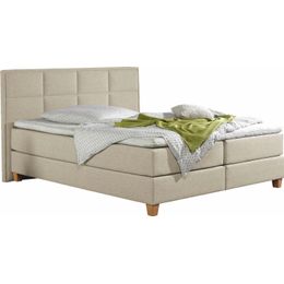Boxspringbett Home Affaire, B:151cm L:209cm, beige, Struktur fein (100% Polyester), Komplettbetten, "Casey", in 5 Breiten, 3 Ausf&uuml;hrungen, 2
