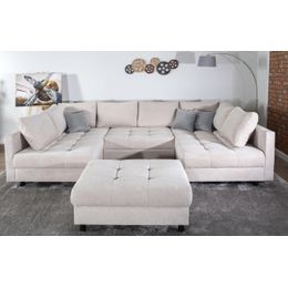 Wohnlandschaft Collection AB, B:298cm H:44cm T:184cm, beige, 100%Polyester, Sofas, "Toni U-Form, B: 298 cm", mit Hocker & 3 Zierkissen, Federkern