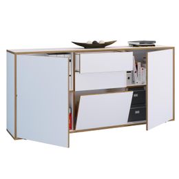Kommode Vcm, B:160cm H:74cm T:33cm, wei&szlig;, Sideboards, "Vcm Holz Kommode Sideboard mit Dreht&uuml;ren, Schubladen und einer Klappe B&uuml;rom&ouml;bel Ma&szlig;e ca. H.