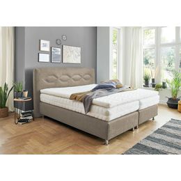 Boxspringbett, B:195cm L:210cm, beige, Westfalia Schlafkomfort, Bezug: Microvelours 100% Polyester, Komplettbetten, wahlweise mit Topper