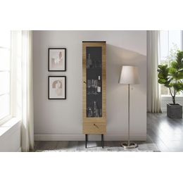 Vitrine Salesfever, B:40cm H:179cm T:43cm, beige, Furnier, MDF, Metall, Wohnzimmer, Schränke, "Torsby Exquisite Vitrine für Stilbewusste", Eiche