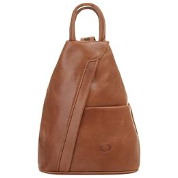 Pike PIKÉ Damen Cityrucksack, braun, Leder, Rindsleder, leicht glänzend, Rucksäcke, echt Leder, Made in Italy