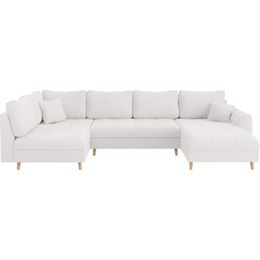 Wohnlandschaft Home Affaire, B:310cm H:81cm T:161cm, wei&szlig;, 100% Polyester, Sofas, "CHARRE U-Form mit Ottomane, Ma&szlig;e B/T/H: 310/161/81 cm", feine