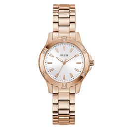 Guess Damen Quarzuhr "MIST", gold, Armbanduhren, Armbanduhr, Damenuhr, Edelstahlarmband, Kristallsteine