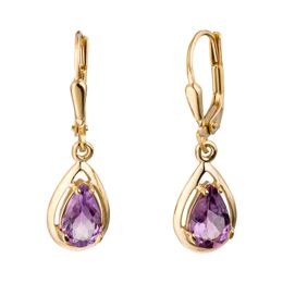Jobo Damen Paar Ohrh&auml;nger, Gelbgold 333, gold, Gelbgold 333, Ohrringe, Tropfen 333 Gold mit Amethyst