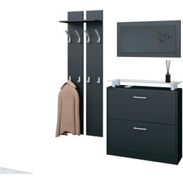 borchardt Möbel Garderoben-Set BORCHARDT MÖBEL, schwarz, Flur, Kastenmöbel-Sets, "Finn", mit Glasablage