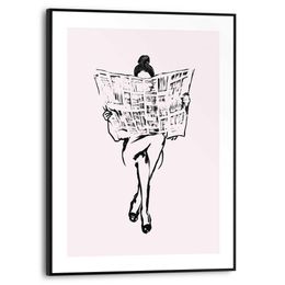 Poster Reinders, B:30cm H:40cm T:1,6cm, beige, Bilder, "Frau liest Zeitung", Toilette - Beige - MDF - Frauen - 30x40 cm
