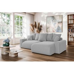 Ecksofa Home Affaire, B:235cm H:84cm T:142cm, grau, 100% Polyester, Wohnzimmer, Sofas, "LAKESIDE klein mit Bettfunktion und Bettkasten, B/T/H