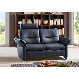 2-Sitzer Hukla, B:164cm H:91cm T:92cm, blau, Sofas, "HU-SF15058 Ledersofa, Breite 164 cm", hochwertiges Glattleder, optional mit Kopfstütze