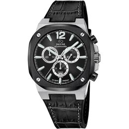 Jaguar Herren Chronograph "Rondcarre", schwarz, Armbanduhren, Quarzuhr, Armbanduhr, Herrenuhr, Swiss Made,Lederarmband,Stoppfunktion