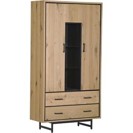 Vitrine GUTMANN FACTORY, B:100cm H:190cm T:43cm, beige, MDF, Wohnzimmer, Schr&auml;nke, mit 2 Schubkasten und 2 T&uuml;ren, Breite/H&ouml;he 100/190 cm