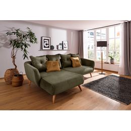 Ecksofa Home Affaire, B:277cm H:80cm T:162cm, grün, Wohnzimmer, Sofas, "Baggio formschöne Polsterecke, bequem, Breite 277cm, L-Form", Zierkissen
