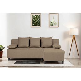 Ecksofa Home Affaire, B:199cm H:83cm T:135cm, beige, 100% Polyester, Wohnzimmer, Sofas, "IWALANI, Schlafsofa mit Bettkasten, Recamiere beidseitig