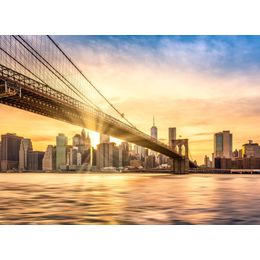 papermoon Fototapete "Brooklyn Bridge Sunset", B/L: 5m x 2,8m, Bahnen: 10 Stk., bunt, Tapeten