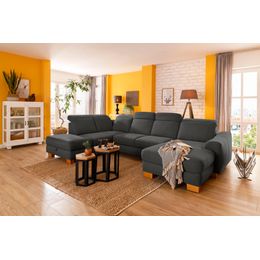 Wohnlandschaft Home Affaire, B:338cm H:86cm T:219cm, grau, Struktur fein (100% Polyester), Sofas, "Dundee U-Form", wahlweise mit Kopfteilverstellung