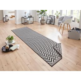 Teppich NORTHRUGS, B:80cm H:5mm L:250cm, schwarz, Kunstfaser, Wohnzimmer, Teppiche, "Palma Wendeteppich", In-& Outdoor, Wetterfest, Balkon, L&auml;ufer,