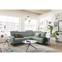 Ecksofa Musterring, B:272cm H:84cm T:214cm, gr&uuml;n, 100% Polyester, Wohnzimmer, Sofas, "MR 4615", mit Kopf- und R&uuml;ckenverstellung, Metallfu&szlig; schwarz,