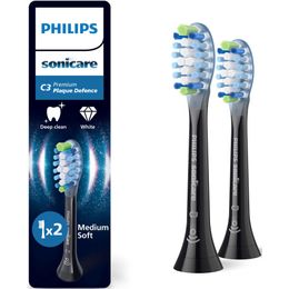 Herren Aufsteckbürsten "C3 Premium Plaque Defence", 2 Stk., schwarz, PHILIPS SONICARE, Zahnbürstenköpfe, für extra gründliche Plaque-Entfernung, für