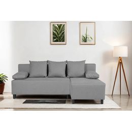 Ecksofa Home Affaire, B:199cm H:83cm T:135cm, grau, 100% Polyester, Wohnzimmer, Sofas, "IWALANI, Schlafsofa mit Bettkasten, Recamiere beidseitig