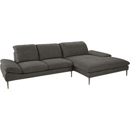 Ecksofa W.Schillig, B:340cm H:87cm T:185cm, grau, Chenille-Flachgewebe R66 (85% Polyester, 15% Nylon);Longlife Xtra-Leder Z59: Glattleder mit