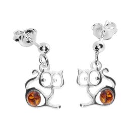 OSTSEE-SCHMUCK Damen Paar Ohrh&auml;nger "- Katze - Silber 925/000 - Bernstein", Silber 925 (Sterlingsilber), silber, Silber 925 (Sterlingsilber), Ohrringe