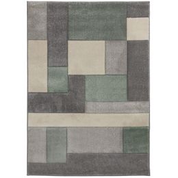 Teppich FLAIR RUGS, B:80cm H:12mm L:150cm, grün, Kunstfaser, Wohnzimmer, Teppiche, "Cosmos mit Hoch-Tief-Effekt", Patchwork Design, mehrfarbig,