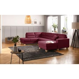 Wohnlandschaft Home Affaire, B:313cm H:85cm, rot, Sofas, "Navan, komfortabel mit viel Platz, U-Form", wahlweise mit Bettfunktion und Kopfstütze