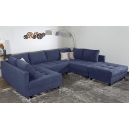 Wohnlandschaft Collection AB, B:298cm H:44cm T:184cm, blau, 100%Polyester, Sofas, "Toni U-Form, B: 298 cm", mit Hocker & 3 Zierkissen, Federkern