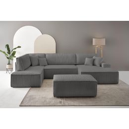 Wohnlandschaft OTTO HOME, B:329cm H:85cm T:195cm, grau, Bezugstoff 100% PES ;Gramatur 400g/qm +/- 5%, Sofas, "FINNLEY, U-Form XXL 329 cm, Schlafsofa,