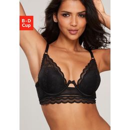 Lascana Damen Push-up-BH "Fina", Gr. 70, schwarz, Spitze, Obermaterial: 60% Polyamid, 35% Polyester, 5% Elasthan, BHs, in leichter Longform. mit