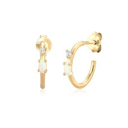 Elli Damen Paar Creolen "Stecker Opal Marquise und Zirkonia 925 Silber", onesize,mit Steinen, Silber 925 (Sterlingsilber), gold, Silber 925