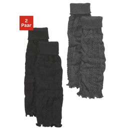 Lavana Damen Stulpensocken, schwarz, Obermaterial: 97% Polyacryl, 2% Polyamid, 1% Elasthan, uni und meliert, Socken, mit Zopfstrickmuster