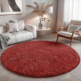 Hochflor-Teppich OTTO HOME, B:120cm H:37mm L:120cm Ø:120cm, rot, Polypropylen (PP), Teppiche, "Banji", Uni Farben, weich und flauschig, auch als