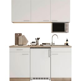Pantryk&uuml;che respekta, B:150cm H:200cm T:60cm, wei&szlig;, Komplettk&uuml;chen-Sets, "Luis, Duo Kochfeld, wahlweise mit Mikrowelle, Korpus Eiche S&auml;gerau", Breite