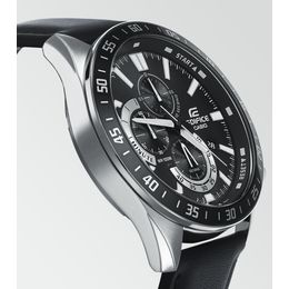 CASIO EDIFICE Damen Chronograph, schwarz, Armbanduhren, Quarzuhr, Armbanduhr, Herrenuhr, Lederarmband,Datum, Lederband